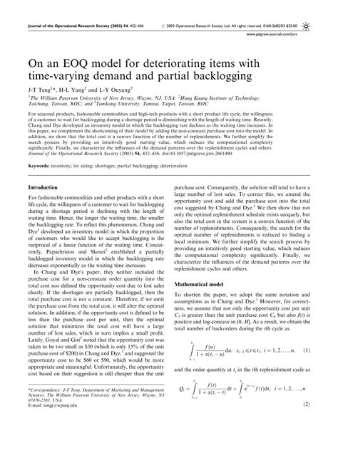 pdf on an eoq model for deteriorating items with time varying demand and partial backlogging