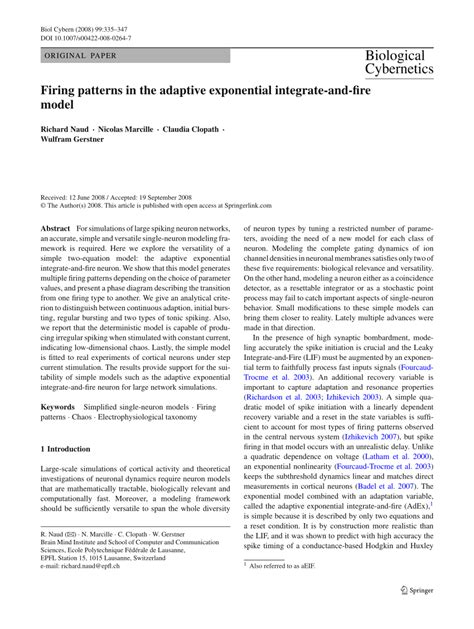 pdf firing patterns in the adaptive exponential integrate and fire model