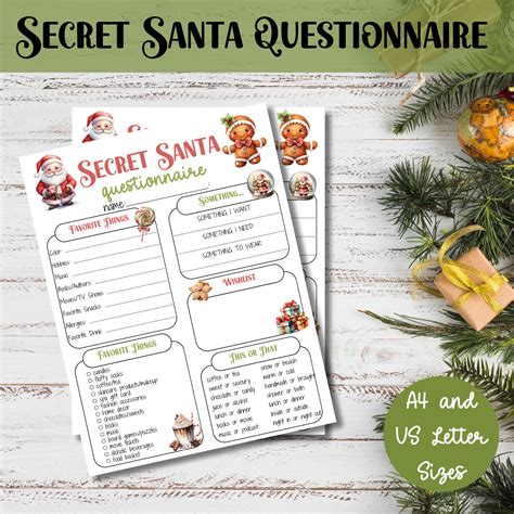 Secret Santa Questionnaire Christmas Party Work Secret Santa Secret