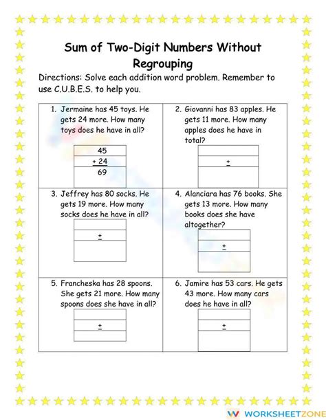 Sum Of Two Digit Numbers Without Regrouping Worksheet