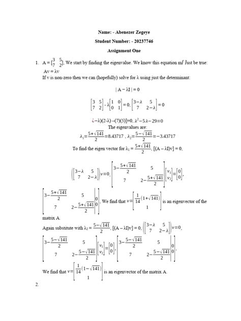 assignment 1 pdf eigenvalues and eigenvectors matrix theory