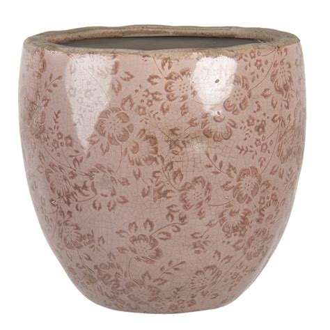 Clayre Eef Bloempot Ø 12x10 cm Roze Beige Keramiek Bloemen