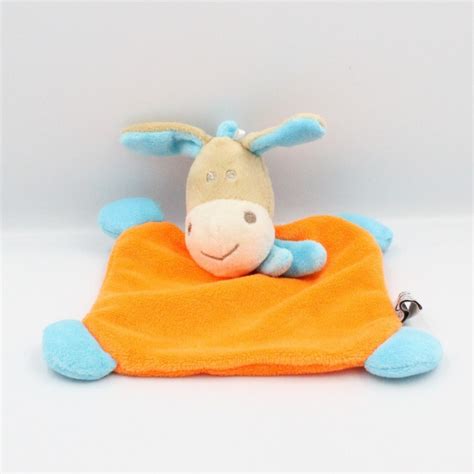 Doudou Plat Ane Cheval Beige Orange Bleu Cp International