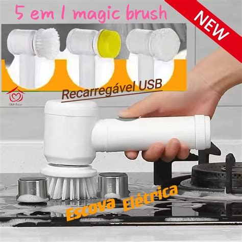 Escova Eletrica De Limpeza Esponja Mágica 5 Em 1 Recarregável USB Para