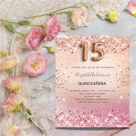Budget Quinceanera Blush Pink Rose Gold Invitation Zazzle