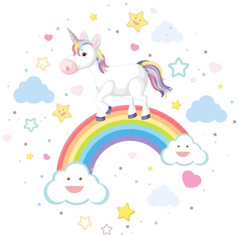 Lindo Unicornio En Arco Iris Vector Premium