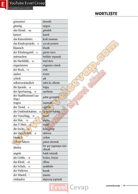 9 Sınıf Almanca Ders Kitabı Cevapları Meb Yayınları Sayfa 99