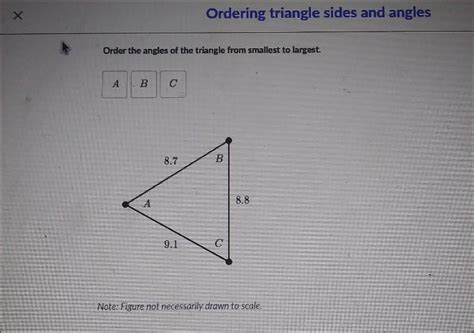order the angles of the triangle from smallest to largest b c 8 7 b А 8 8 9 o note figure not