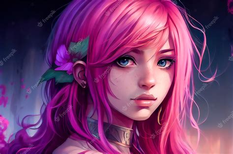 Premium Photo Beautiful Anime Girl With Pink Hair Generative Ai