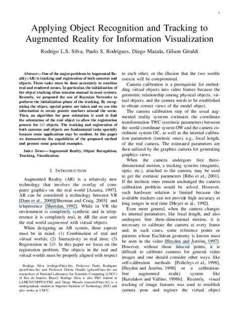 pdf applying object recognition and tracking to augmented reality for information