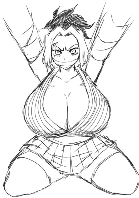 Rule 34 Angry Arms Up Big Breasts Black Hair Blonde Hair Bondage Cleavage Covered Mouth Demon