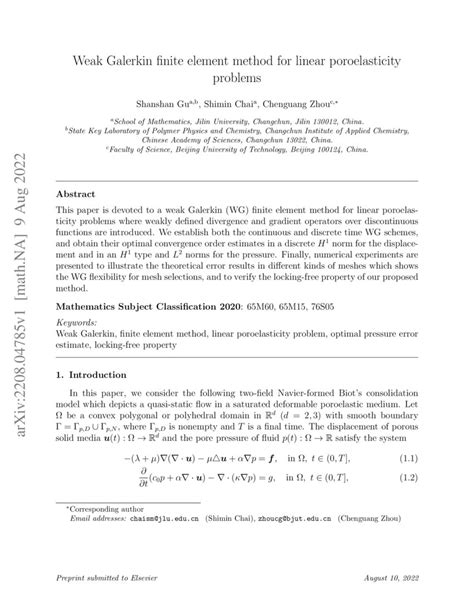 weak galerkin finite element method for linear poroelasticity problems deepai