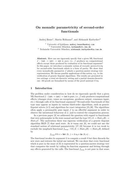 pdf on monadic parametricity of second order functionals