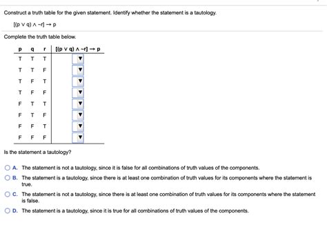 solved construct a truth table for the given statement