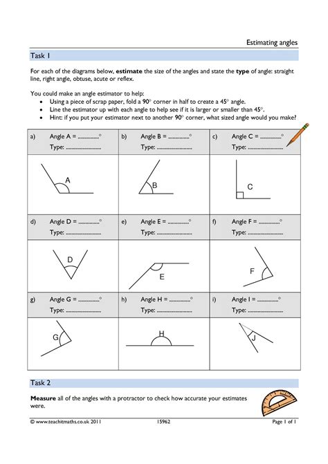 estimating angles worksheet ks3 maths teachit