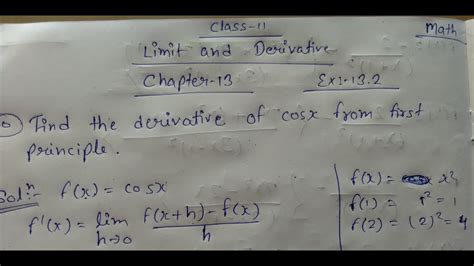 Find The Derivative Of Cos X From First Principle Youtube