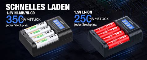 EBL Akku Ladegerät für AA AAA 1 2V NI MH 1 5V Li Ionen wiederaufladbare