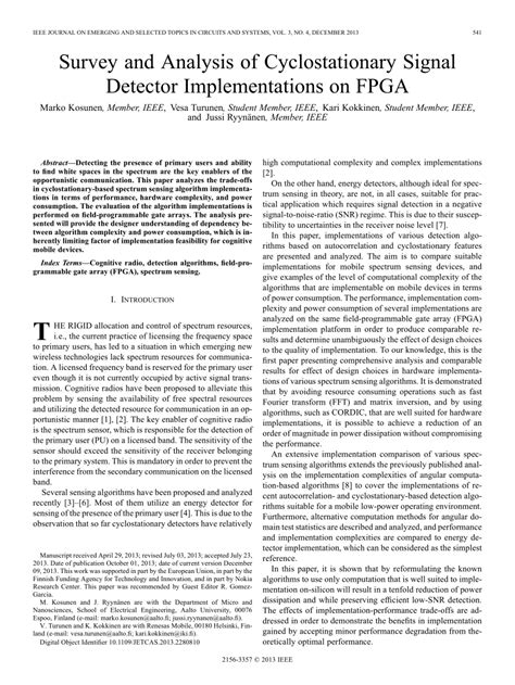 pdf survey and analysis of cyclostationary signal detector implementations on fpga
