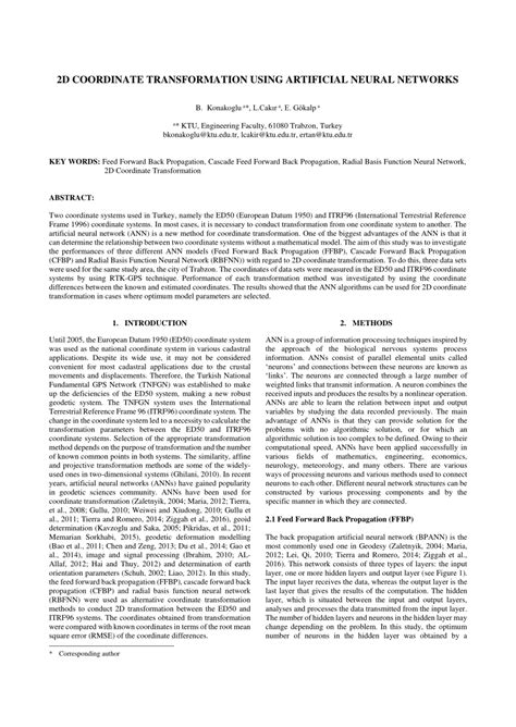 pdf 2d coordinate transformation using artificial neural networks