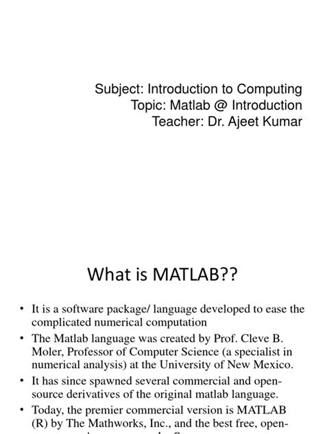 introduction to matlab lecture 1 pdf matlab software engineering