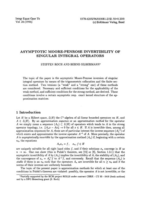 pdf asymptotic moore penrose invertibility of singular integral operators