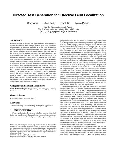 pdf directed test generation for effective fault localization