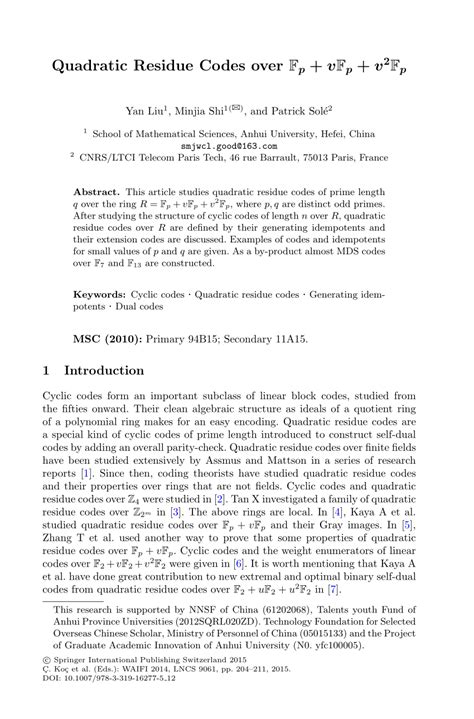 pdf quadratic residue codes over fp vfp v2fp