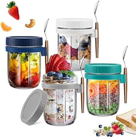 4 Stück Overnight Oats Gläser mit Deckel und Löffel 350ml overnight