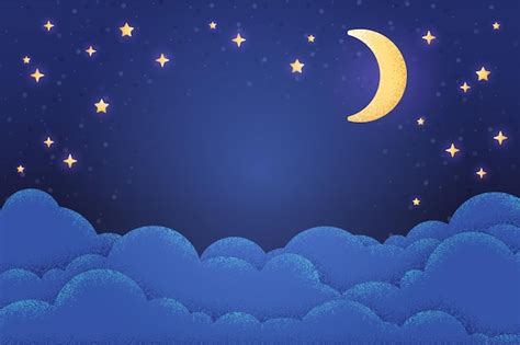 Fondo De Cielo Nocturno Paisaje Lunar Con Estrellas Y Nubes Paisaje