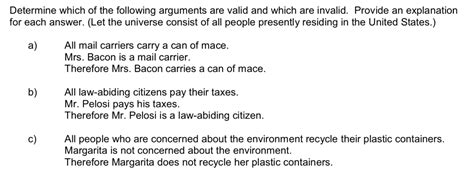 solved determine which of the following arguments are valid