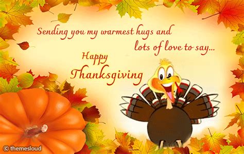 Lovely Card With Turkey Hug To Wish Happy Thanksgiving To Your Loved