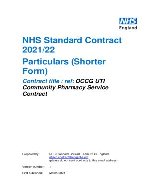 Fillable Online NHS Standard Contract 2021 22 Particulars Shorter Form