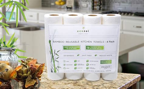 Ecozoi REUSABLE Bamboo Paper Towels 4 Pack Equivalent To 80 Regular
