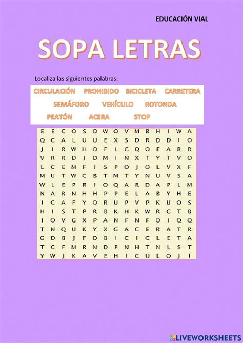 The Spanish Version Of Sopa Letras Is Shown In Purple And White With
