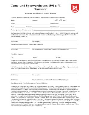 Ausf Llbar Online Antrag Auf Mitgliedschaft Im Tus Wustrow Fax Email