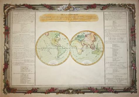 WORLD MAP CARTE Du Monde Mappemonde Bonne Engraving Gravure Sur Cuivre