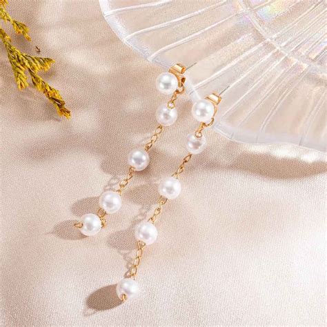 Freshwater Pearl Drop Threader Earring Long Pearl Ball Earring Long