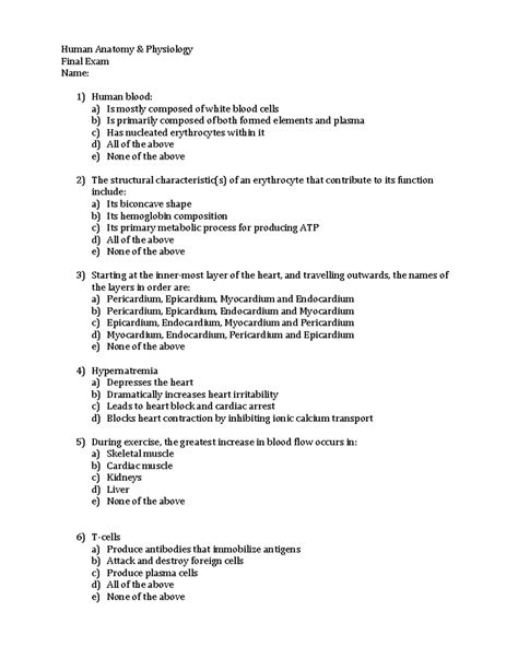 Anatomy Physiology Final Exam Anatomy Physiology Final Exam 2 For