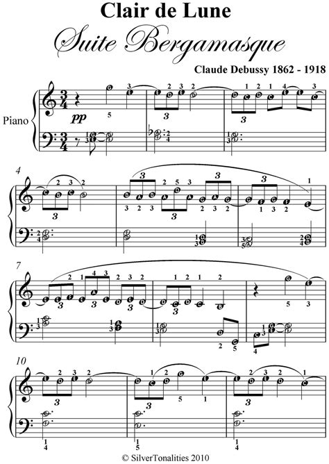 Clair De Lune Easy Elementary Piano Sheet Music EBook By Claude Debussy