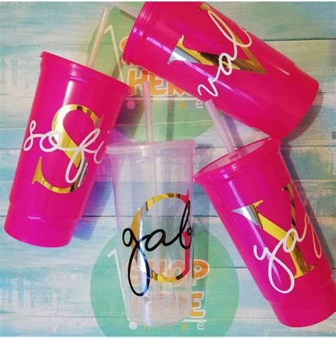 Vasos Personalizados Nombre E Inicial Vasos Con Popote Vasos