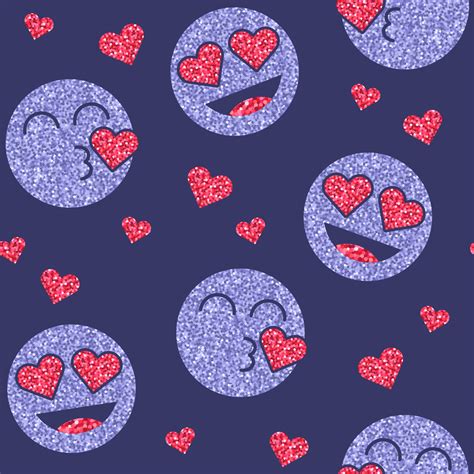Seamless Pattern With Glitter Emoji Icon Emoticons Sticker With Kiss