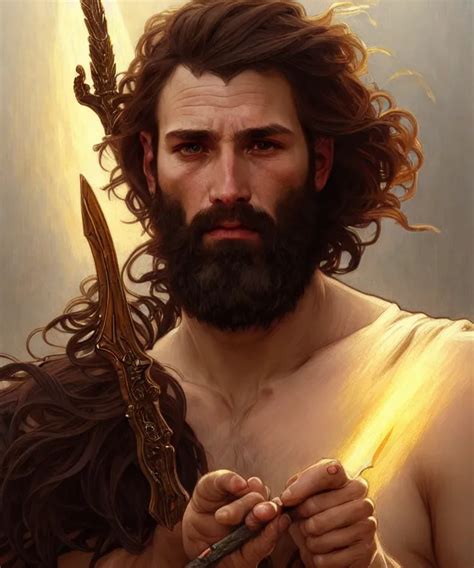 Portrait Of Biblical Hairy Cain Holding A Lance Stable Diffusion
