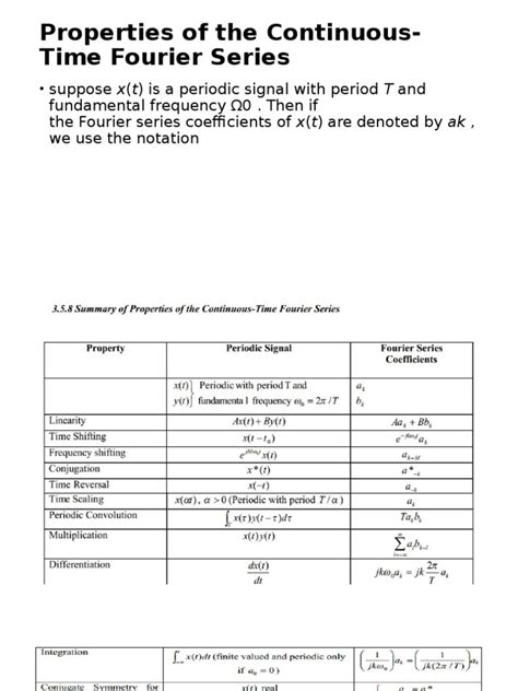 properties of the continuous time fourier series pdf