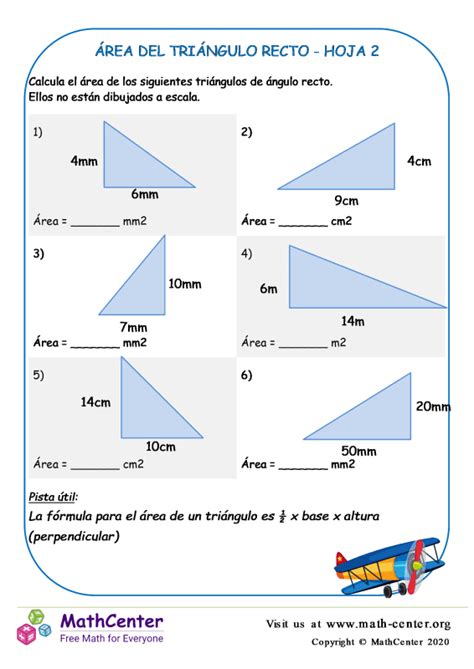 Quinto Grado Hojas de trabajo Área del Triángulo Math Center