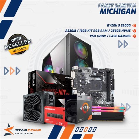 Jual PC Rakitan Ryzen 3 3200G A320M 16GB RAM 256GB NVME Paket Rakitan