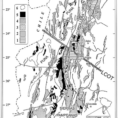Mapa esquemático de la geología del noroeste de Argentina donde se