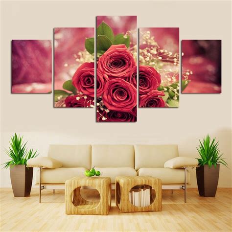 5 Pieces Canvas Prints Wall Art HD Printed Picture Rose Unframed Flower