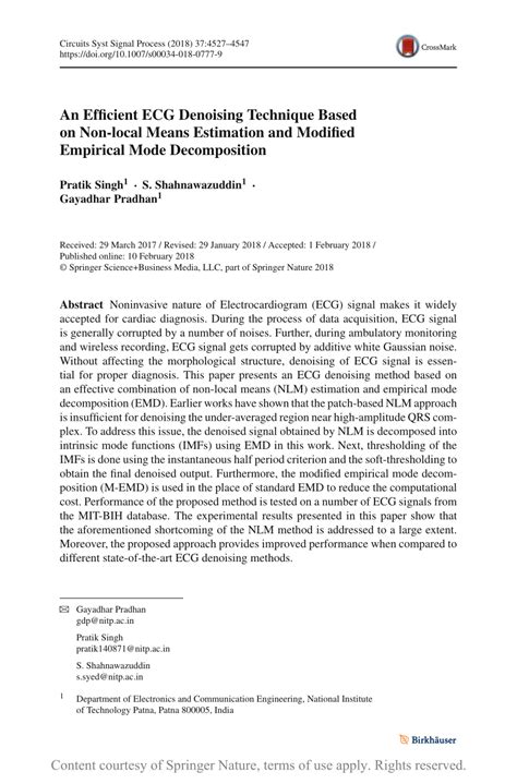 an efficient ecg denoising technique based on non local means estimation and modified empirical