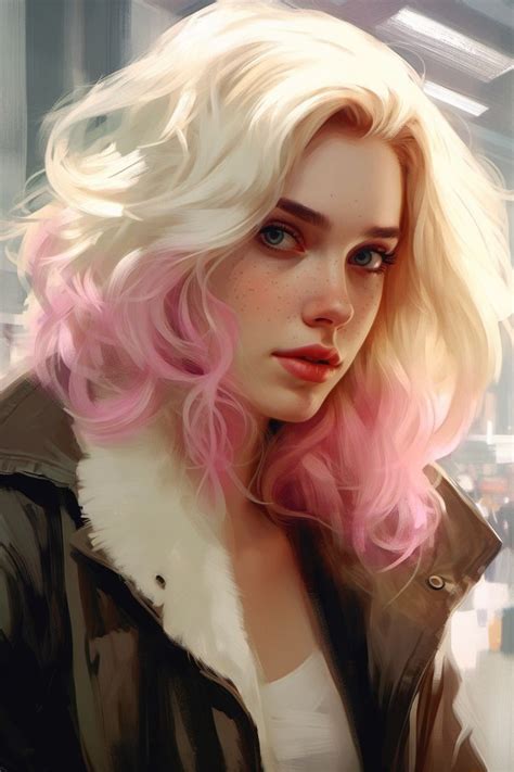 A Digital Painting Of A Woman With Blonde Hair And Blue Eyes Wearing A