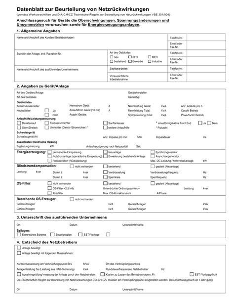 Datenblatt Zur Beurteilung Von Netzr Ckwirkungen